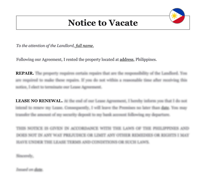 Notice To Vacate Letter In Philippines Download Template doc 